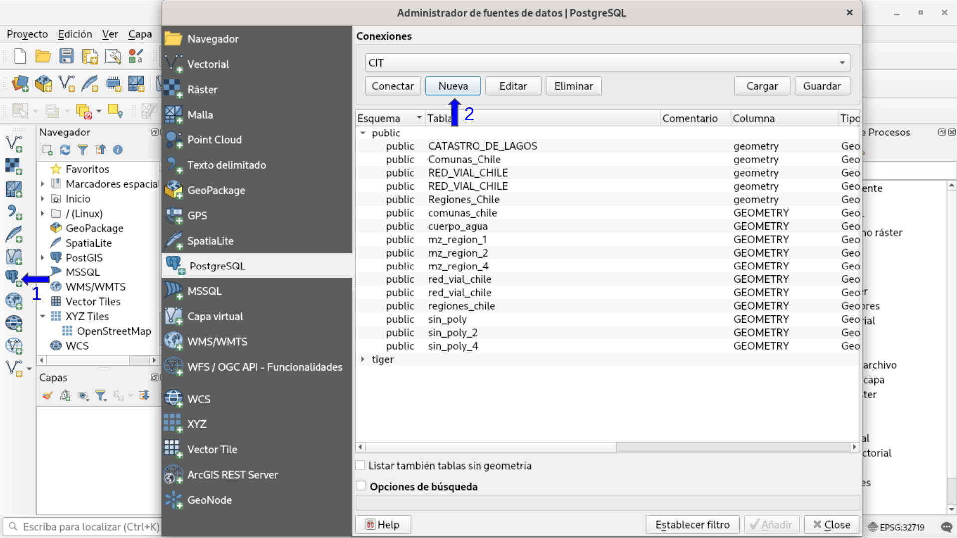 2.1 Conección desde QGIS a PostgreSQL | Documentación de R